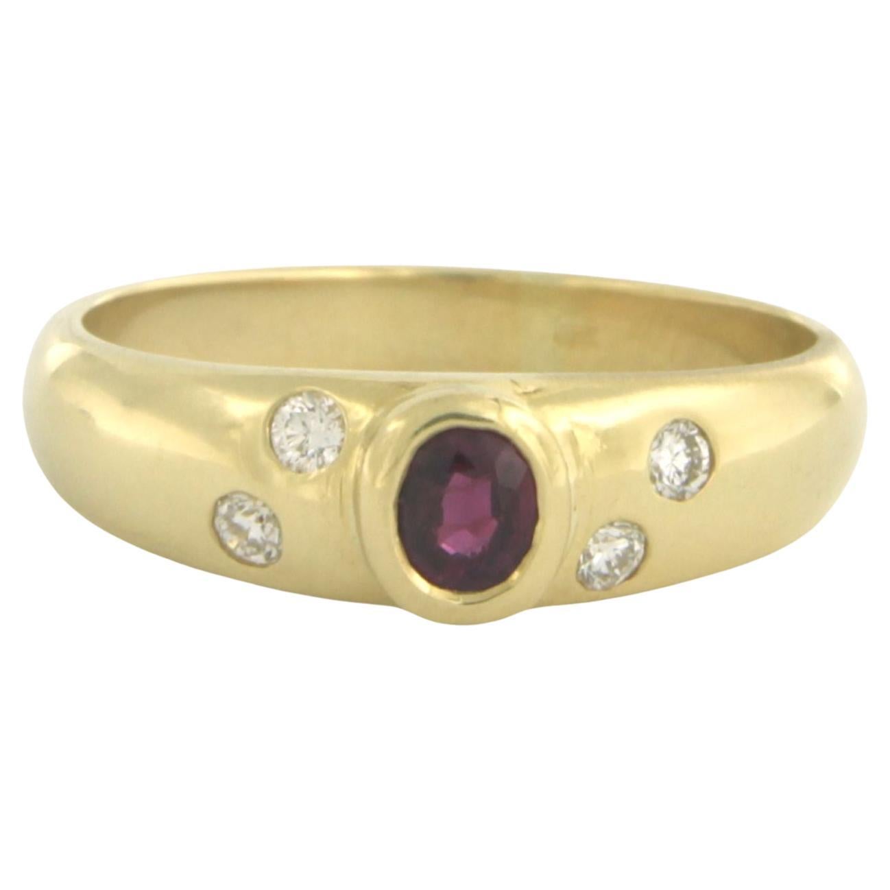 Radiant Ruby Ring in 18K Yellow Gold with 1.13ct Tapered and Round ...