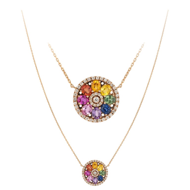 Fashion Ruby Multi Sapphire Diamond 18 Karat Rose Gold Necklace for Her ...