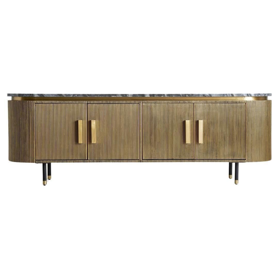 Fast Track, Gold-Finished Iron Media Console w/Marble Top For Sale at ...