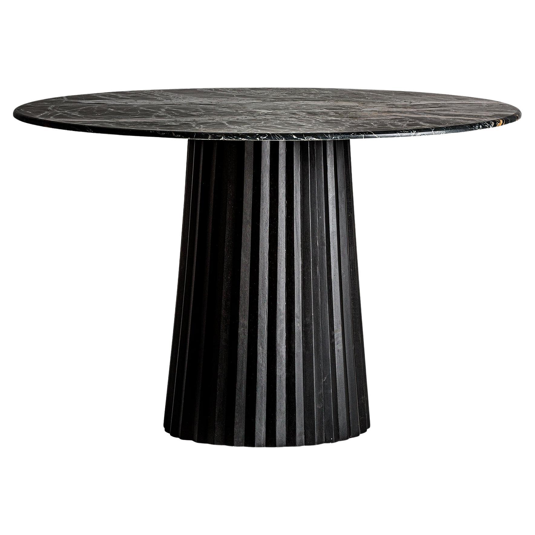 Fast Track, Pleated Design Dining Table with Wood Base and Marble Top ...