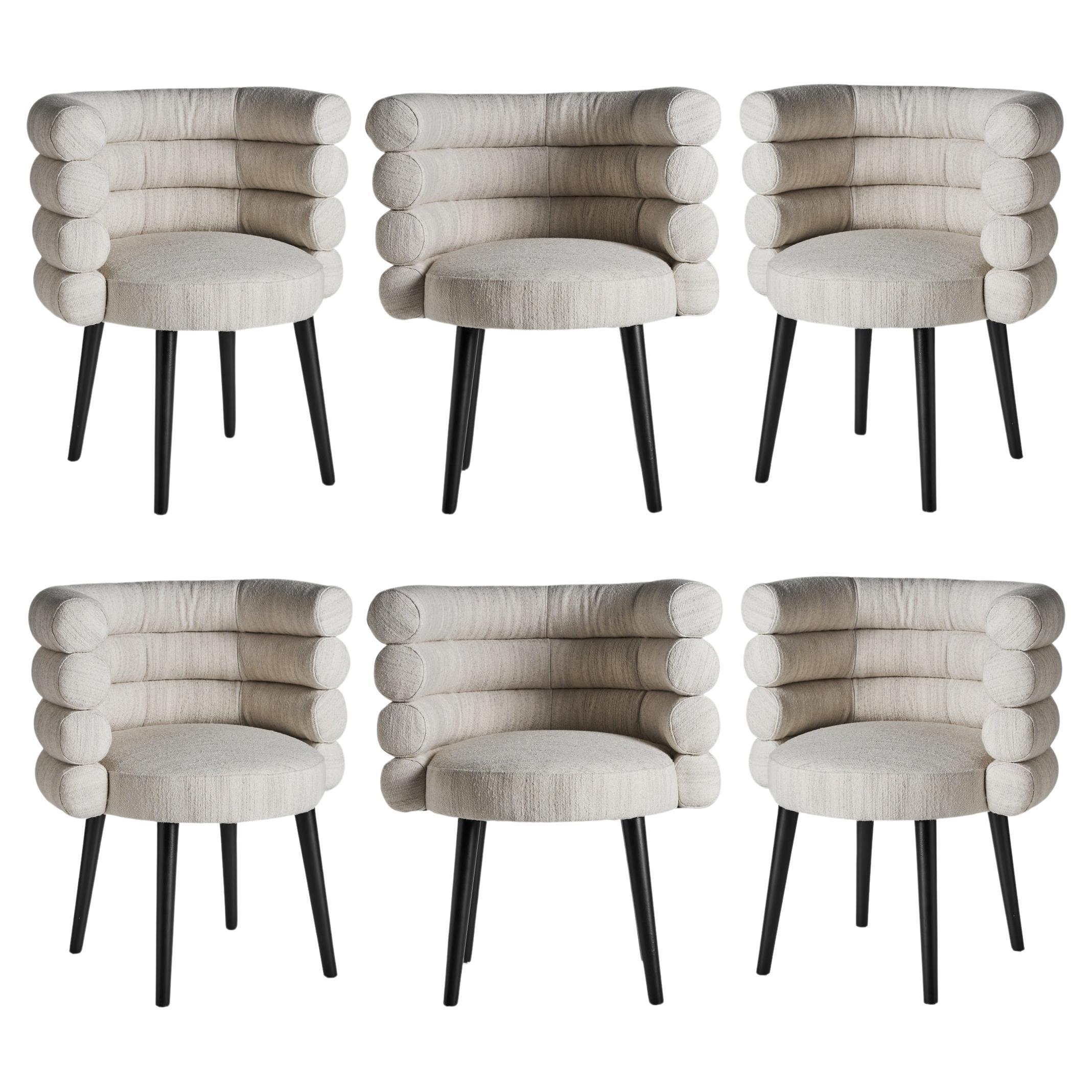 Fast Track: Set of 6 Dining Chairs In Off-White Cotton Boucle Fabric ...
