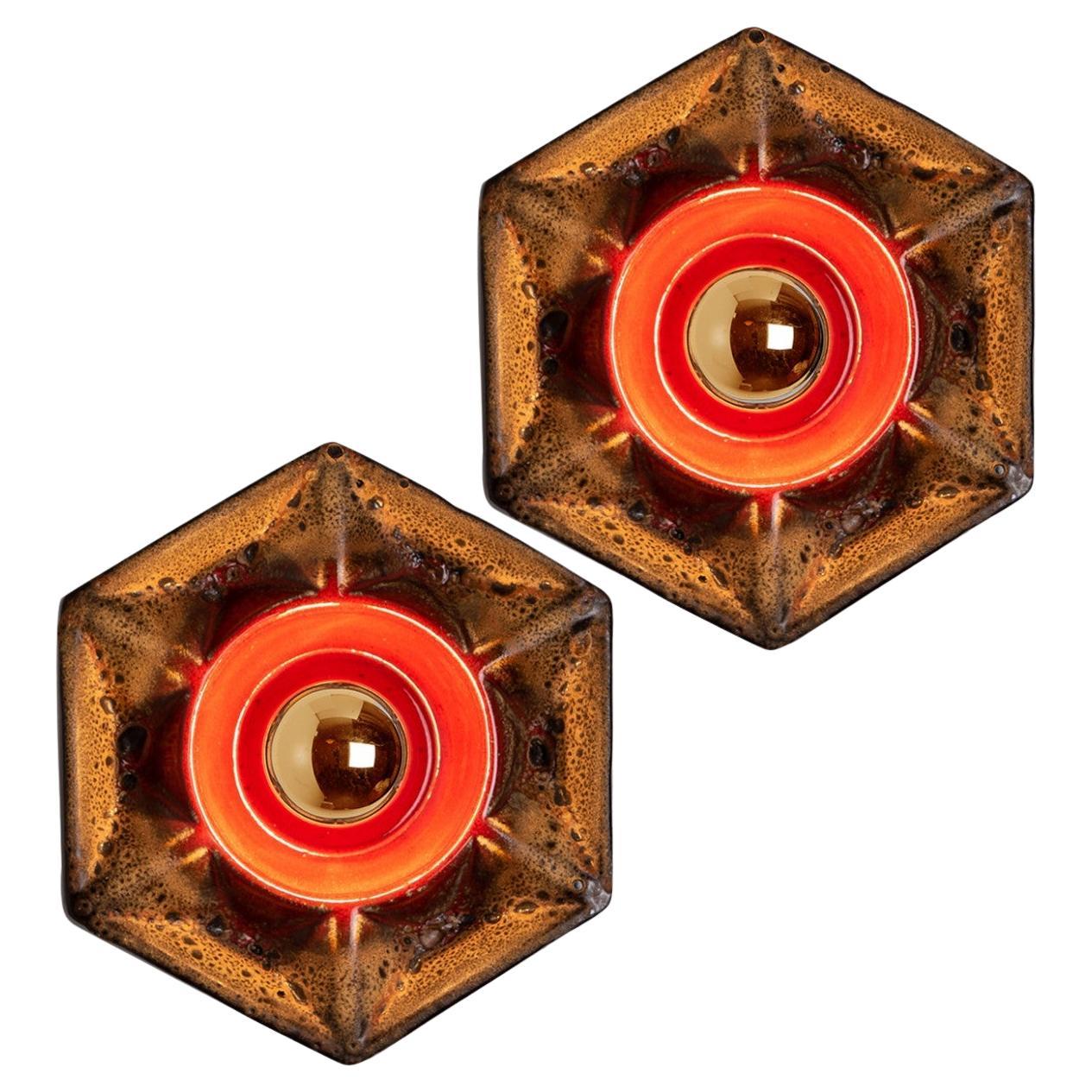 Pair of Midcentury Fat Lava Shell Sconces Wall Light Orange Red ...