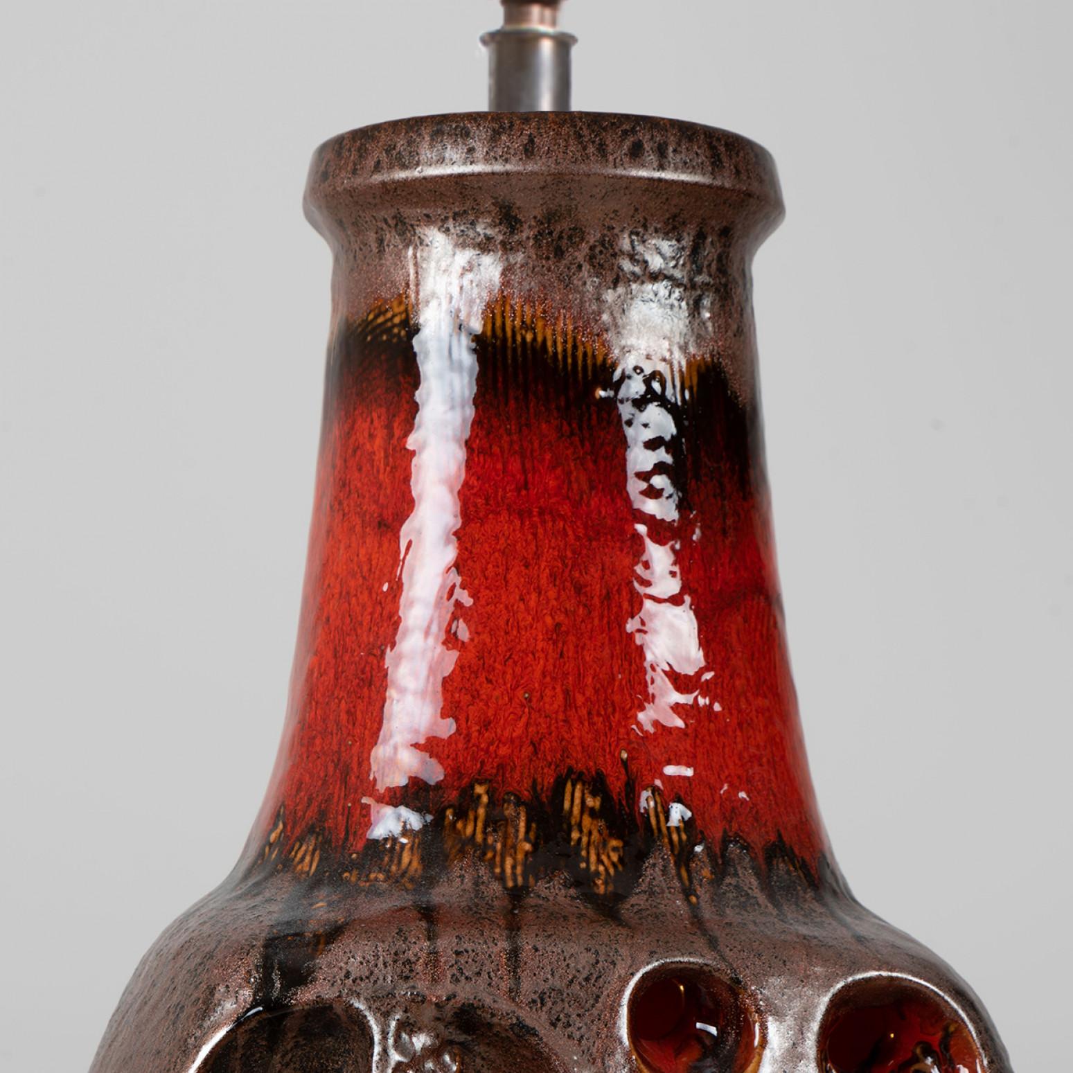 Fat Lava Brown Red Ceramic Table Lamp, Germany For Sale at 1stDibs