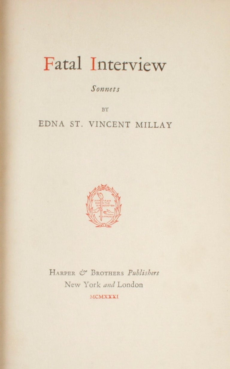 Fatal Interview, Sonnets, by Edna St. Vincent Millay, 1st Edition at ...