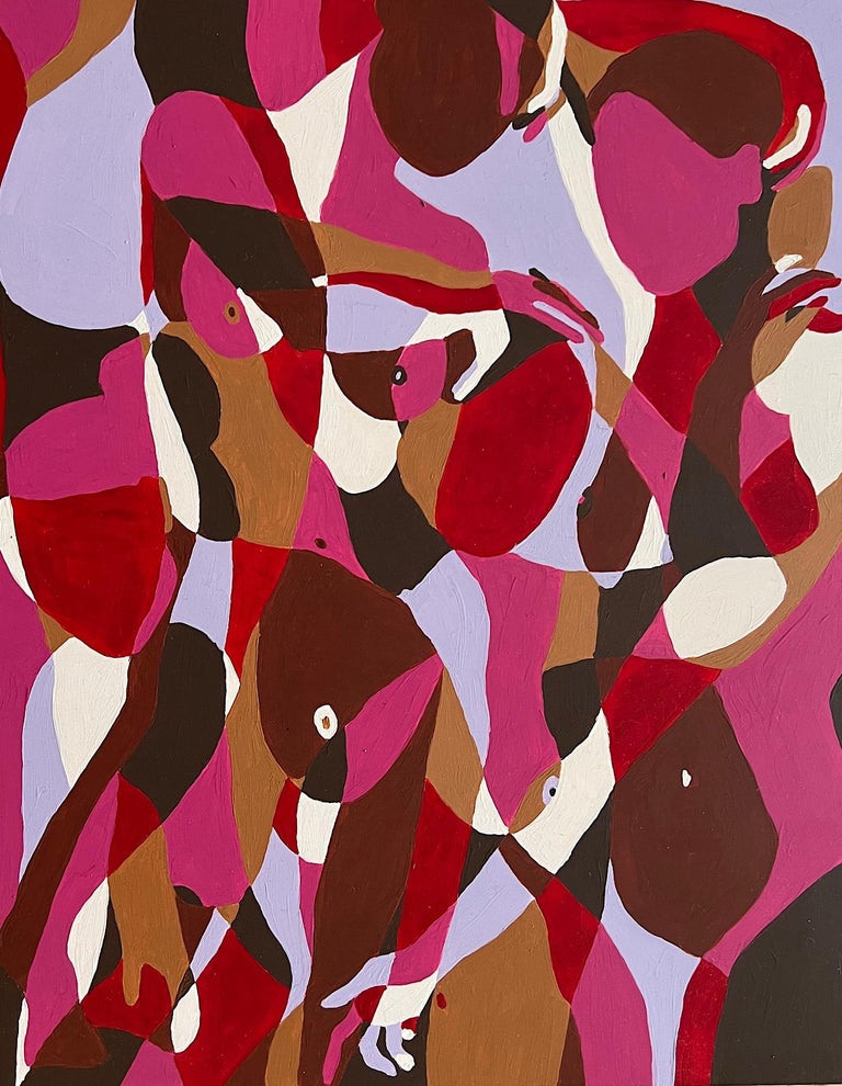 Faustine Badrichani - "Mosaic / Fuschia" Figurative Painting, Acrylic ...