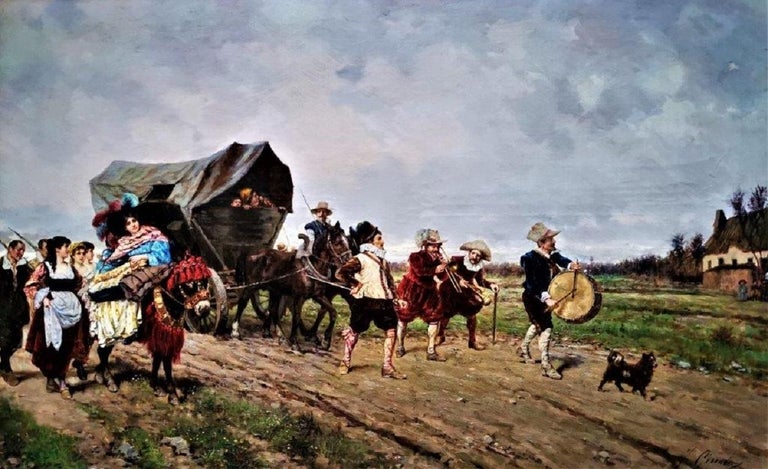 Fausto Giusto - "The Parade”, Belle Epoque period landscape, figures ...