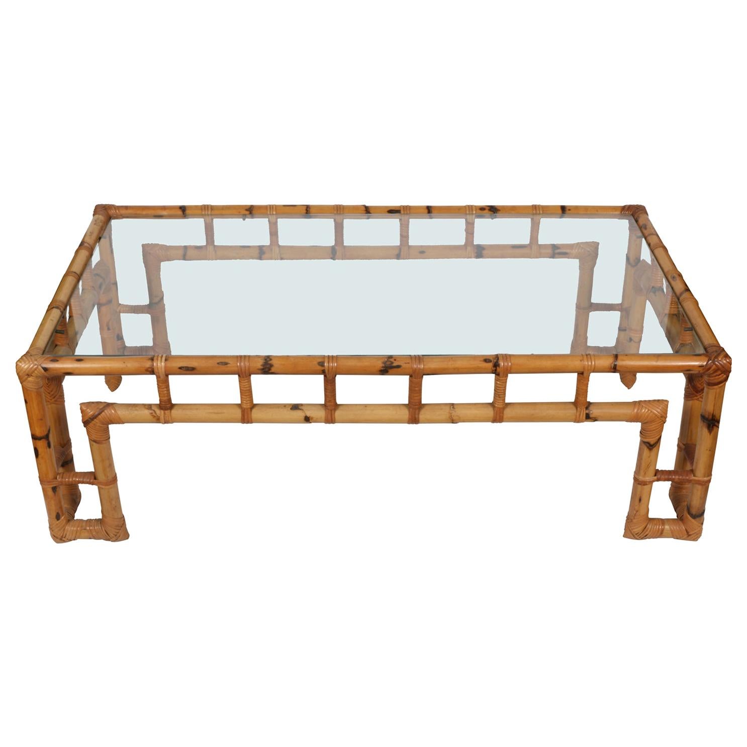 Faux Bamboo and Glass Cocktail Table at 1stDibs
