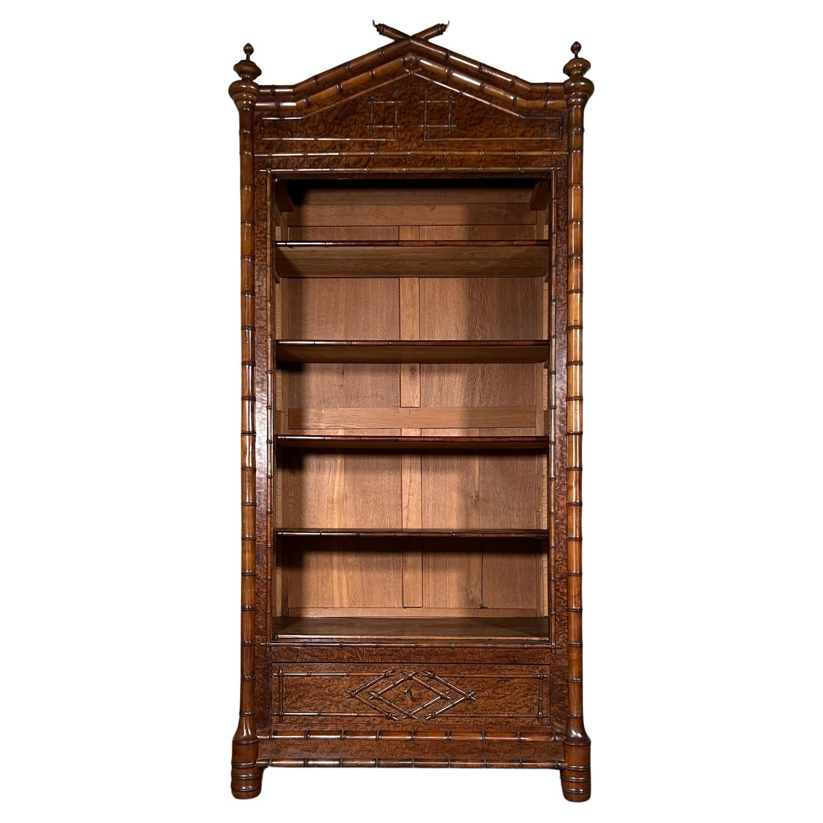 Hand painted Faux Bamboo Breakfront Bookcase at 1stDibs