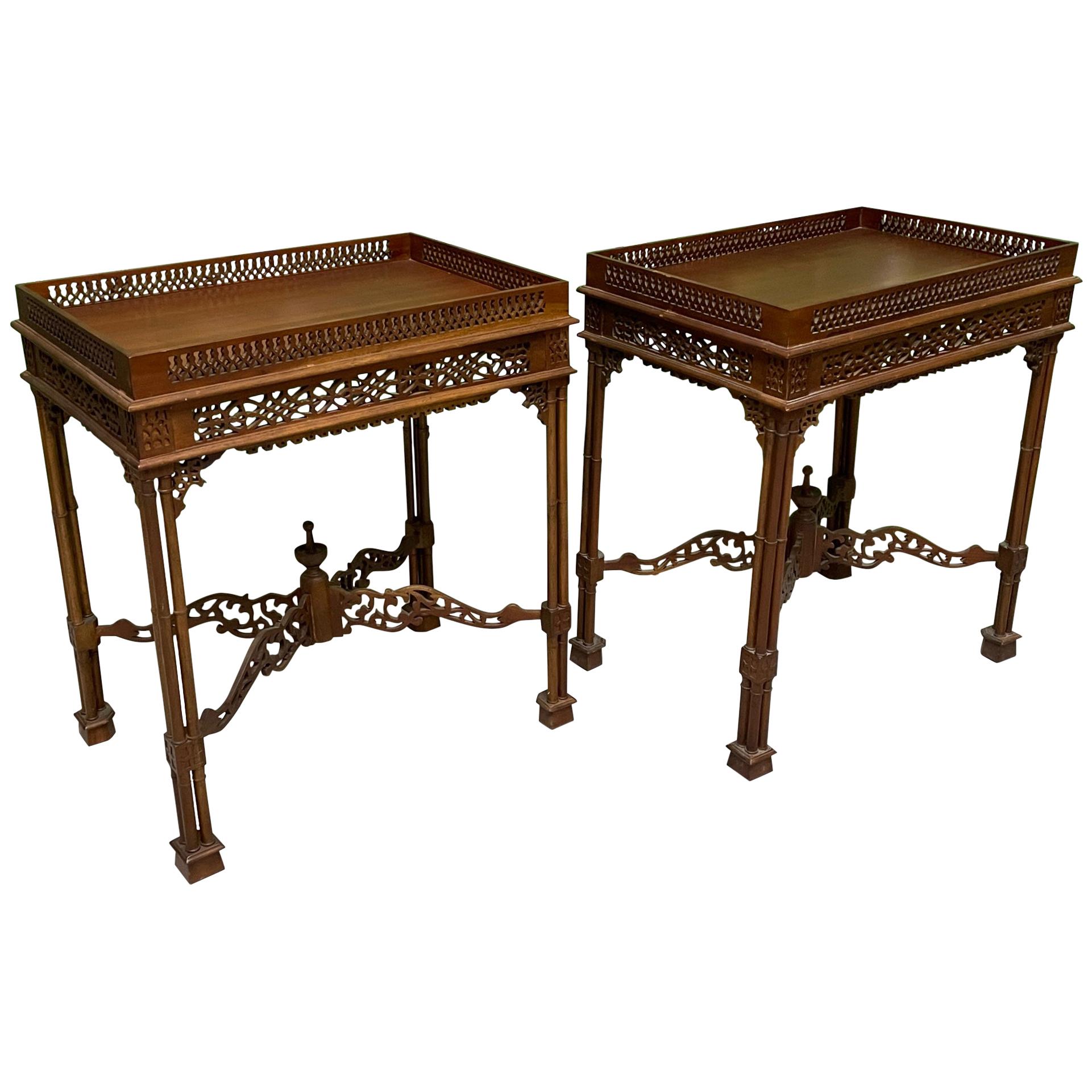 Faux Bamboo Fretwork End Tables, a Pair For Sale at 1stDibs