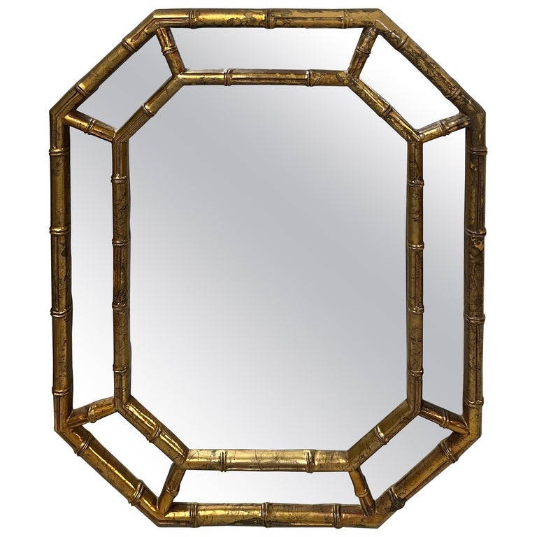 Faux Bamboo Gilt Octagonal Mirror For Sale at 1stDibs