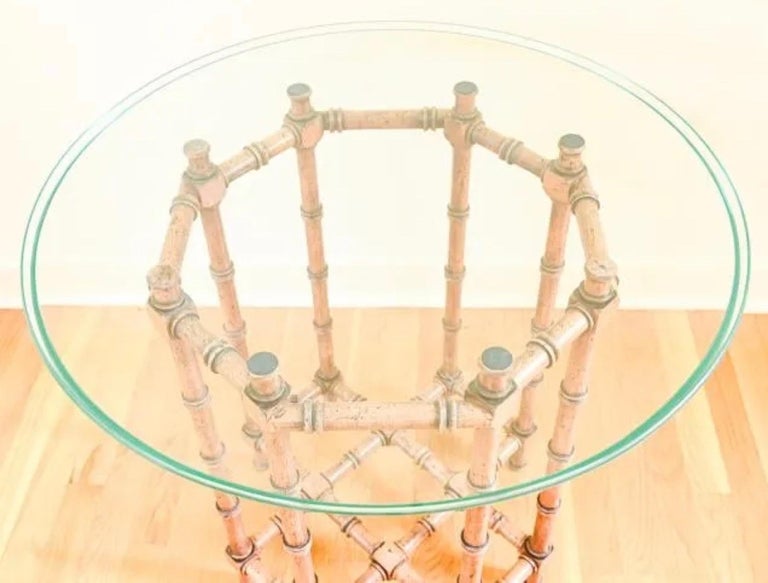 Faux Bamboo Glass Top Side Table For Sale at 1stDibs