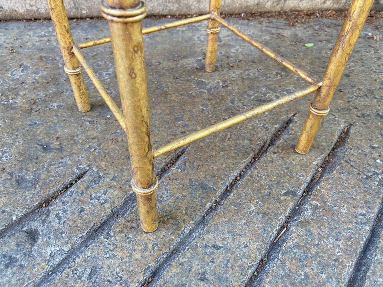 Faux Bamboo Gold Leaf Iron Stool For Sale at 1stDibs