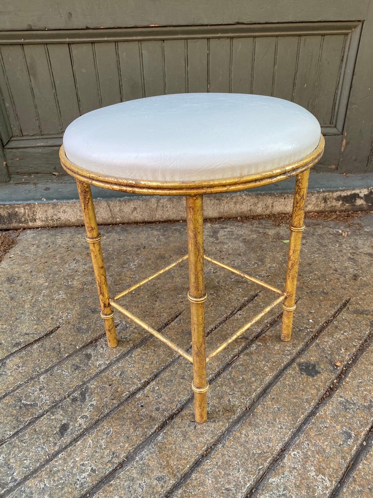Faux Bamboo Gold Leaf Iron Stool For Sale at 1stDibs