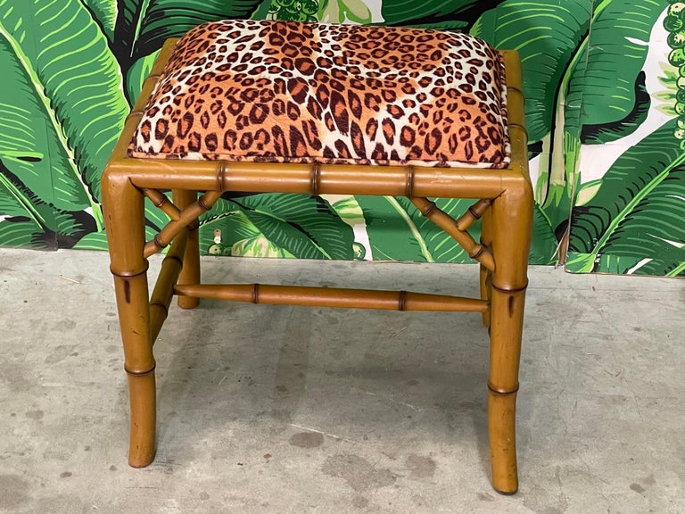 Faux Bamboo Leopard Print Footstool For Sale at 1stDibs