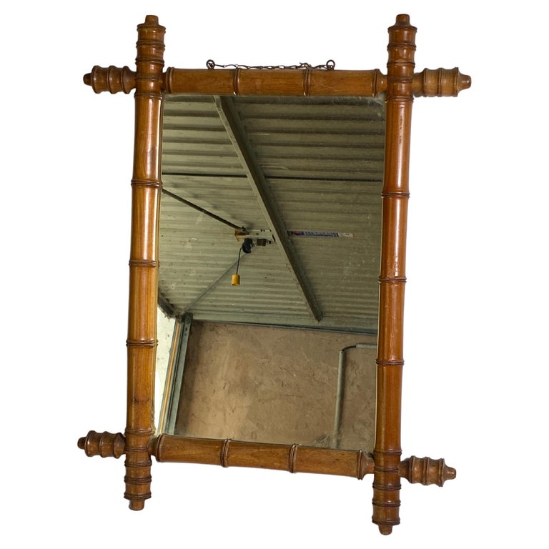 Faux Bamboo Mirror, Brown Color, Patinated, Wall Mirror, France 1950 ...