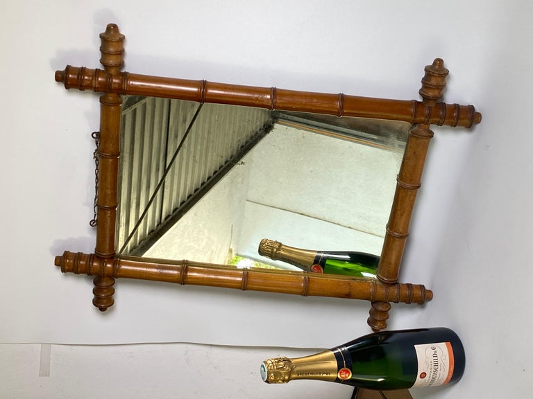 Faux Bamboo Mirror, Brown Color, Patinated, Wall Mirror, France 1950 ...