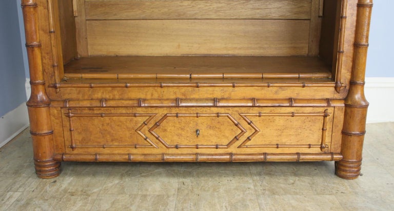 Faux Bamboo Open Bookcase with Bird's Eye Maple Panels For Sale at 1stDibs