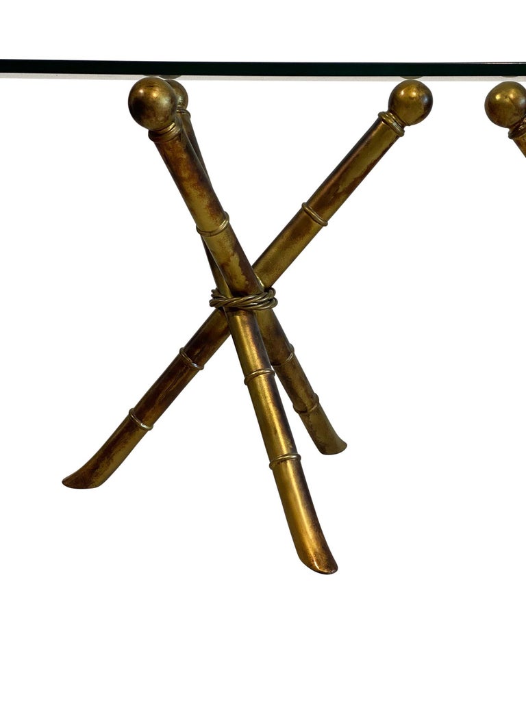 Faux Bamboo Painted Metal Dining Table with Glass Top at 1stDibs