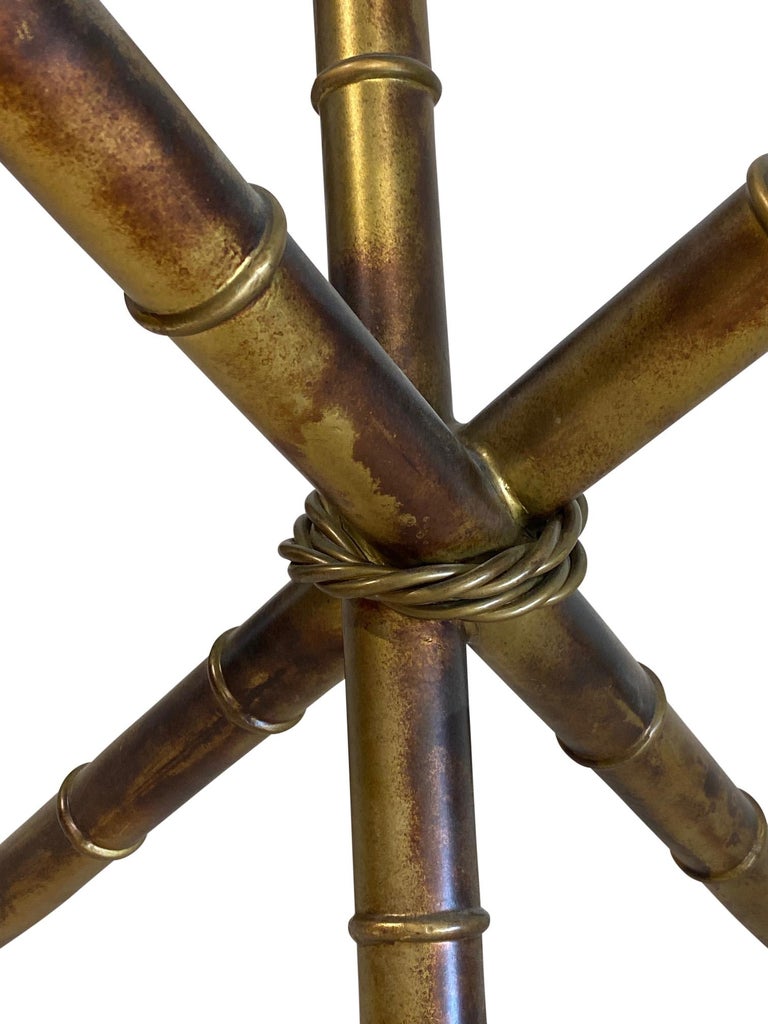 Faux Bamboo Painted Metal Dining Table with Glass Top at 1stDibs