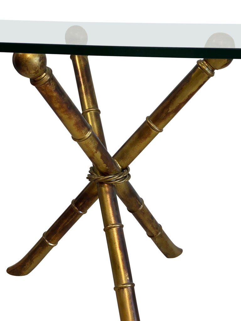 Faux Bamboo Painted Metal Dining Table with Glass Top at 1stDibs