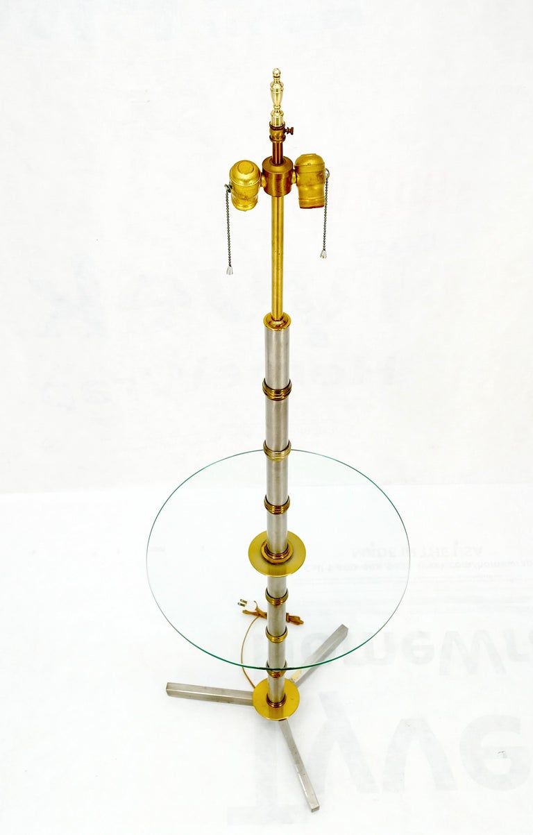 Faux Bamboo Pattern Tripod Base Floor Lamp Round Glass Side Table Mint ...
