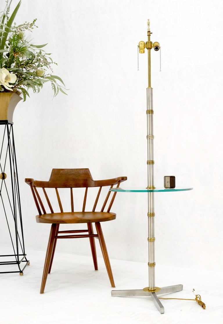 Faux Bamboo Pattern Tripod Base Floor Lamp Round Glass Side Table Mint ...