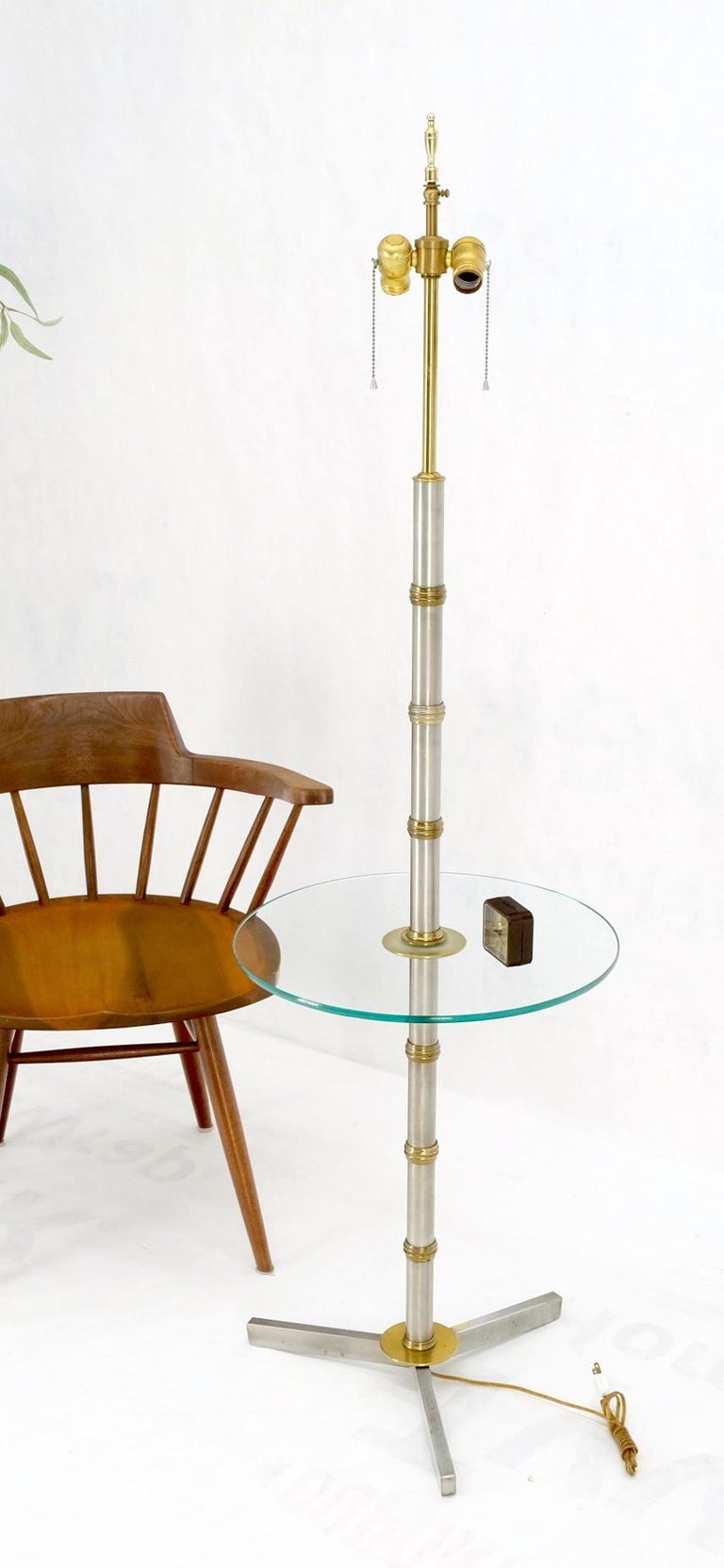 Faux Bamboo Pattern Tripod Base Floor Lamp Round Glass Side Table Mint ...