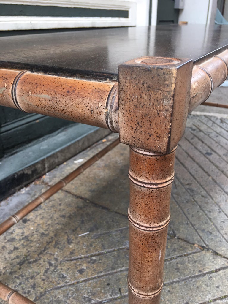 Faux Bamboo Table with 3 Stools For Sale at 1stdibs