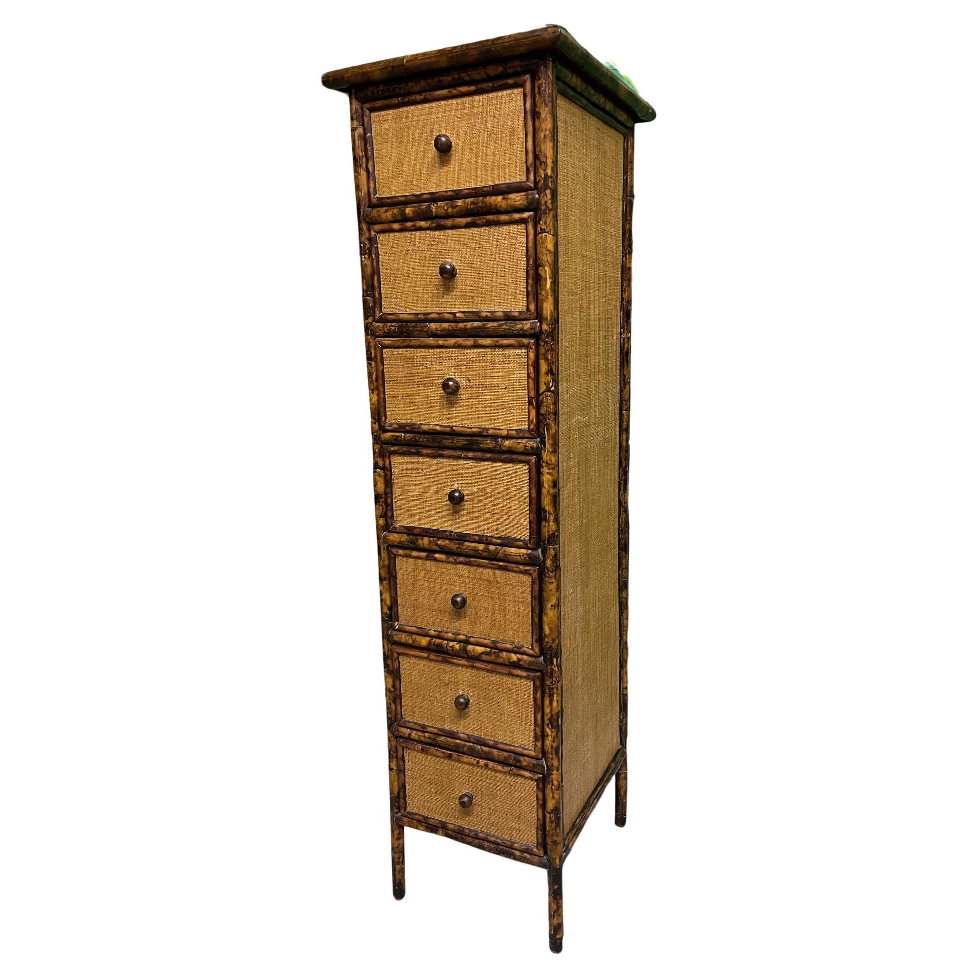 Woven Herringbone Rattan and Brass Faux Bamboo Dresser at 1stDibs