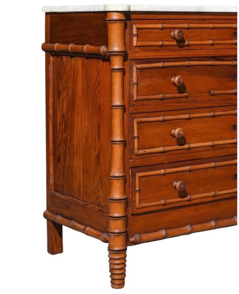 Faux Bamboo White Marble Top Chest For Sale at 1stDibs