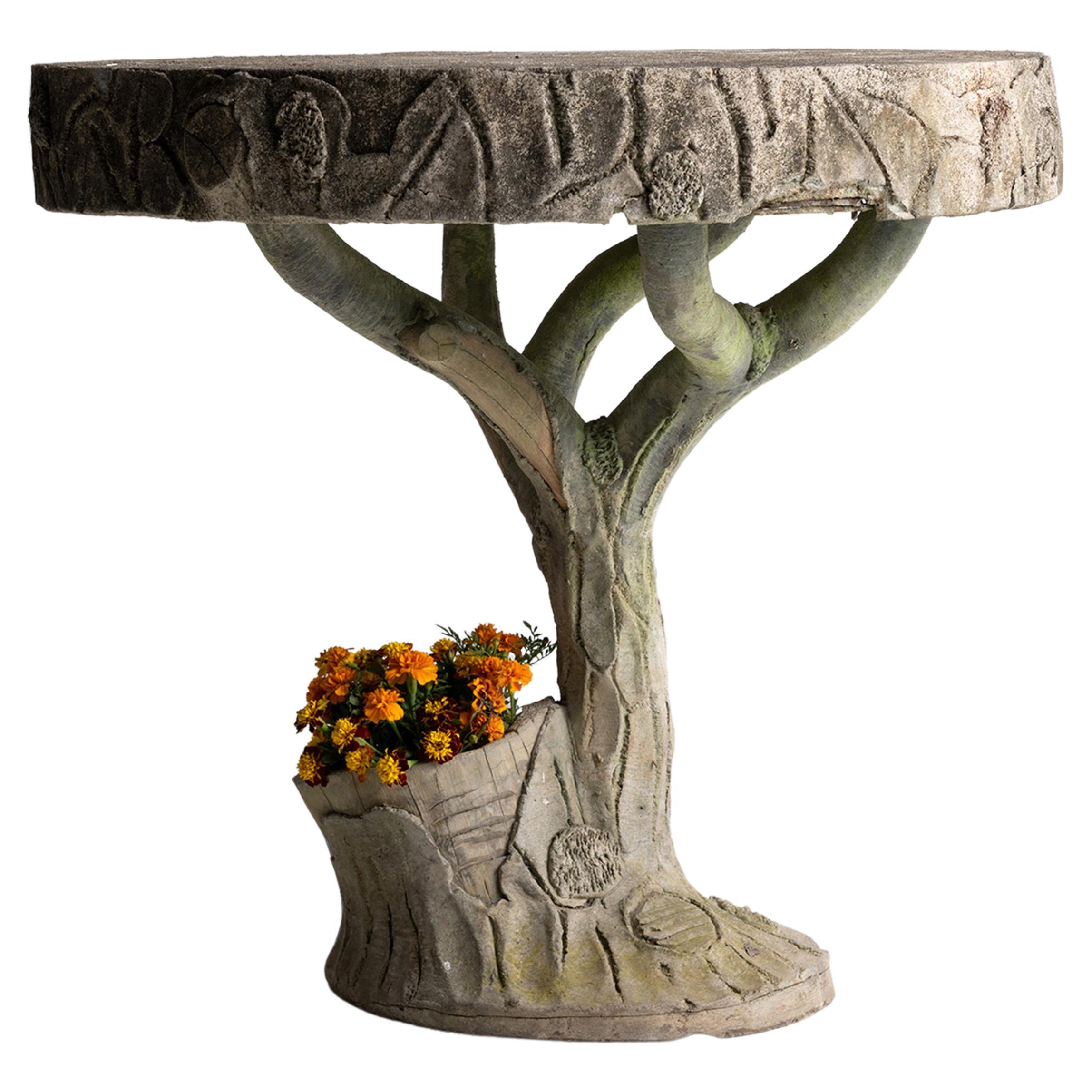 Three-Piece French Faux Bois Concrete Garden Set with Table, Bench and ...