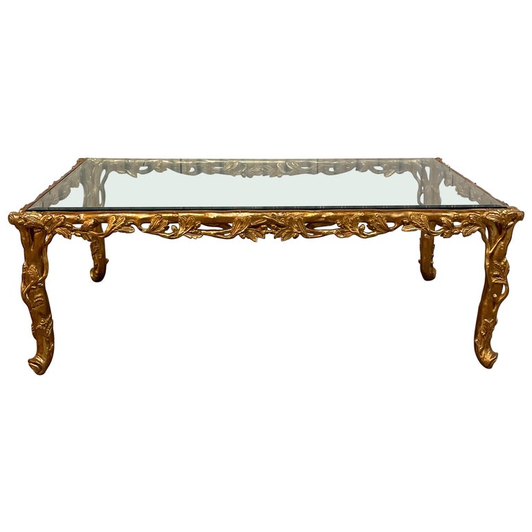 Faux Bois Hand Carved and Gilded Cocktail Table at 1stDibs