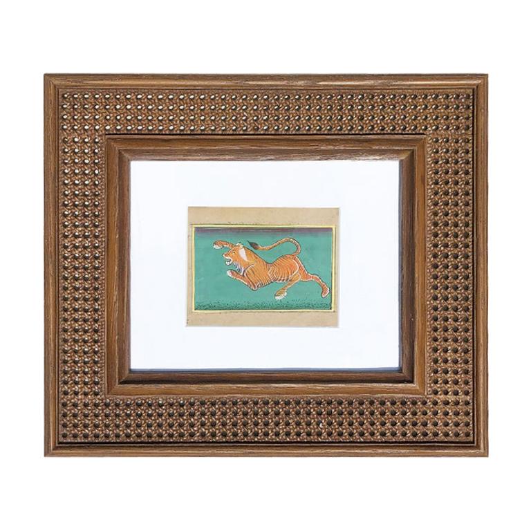 Faux Cane Photo Frame with Hand Painted Indian Tiger and White Oversize ...