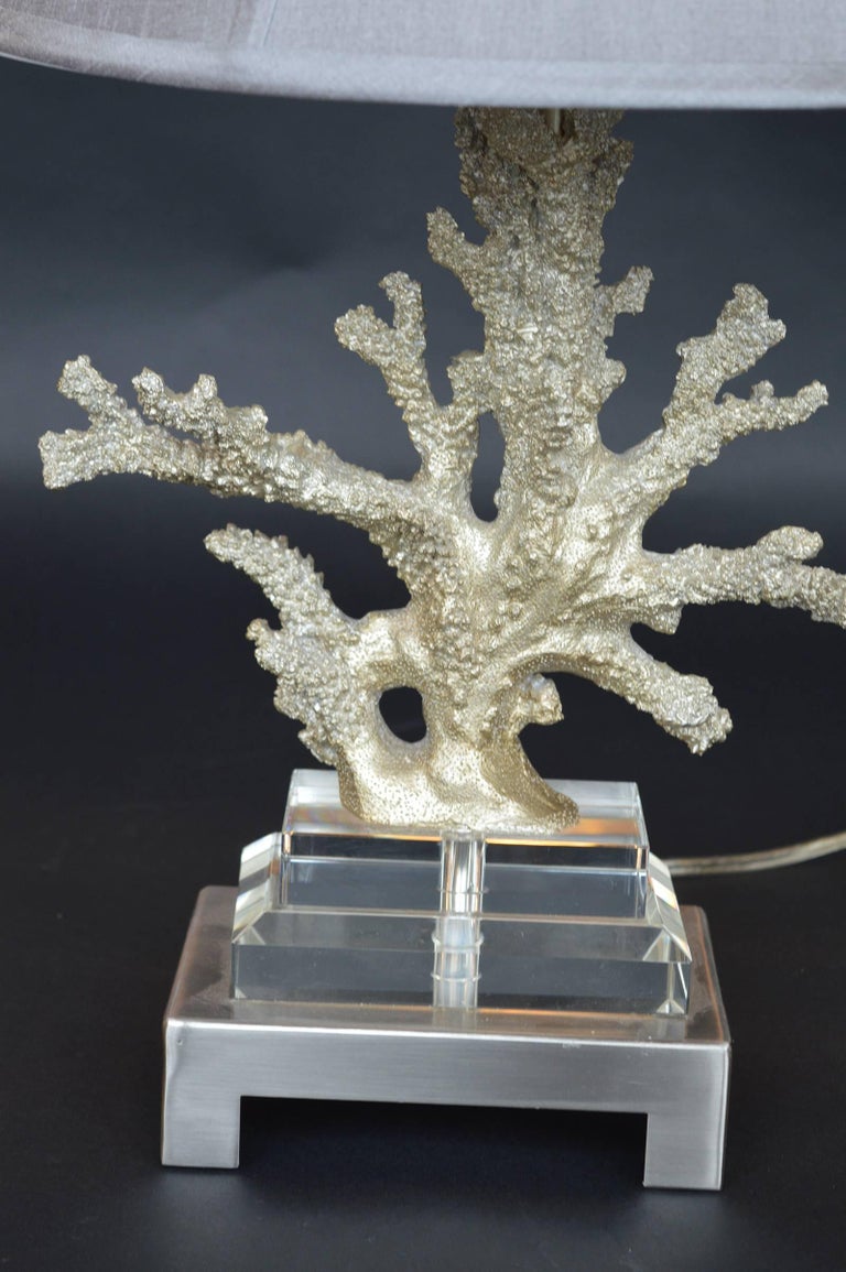 Faux Coral Table Lamps in Silver at 1stDibs