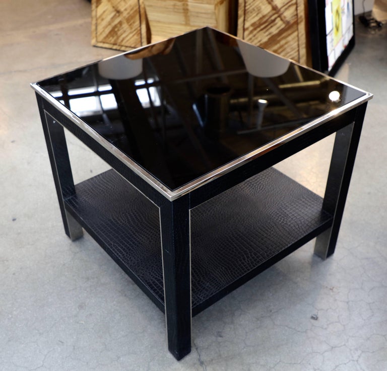 Faux Croc and Steel Table with Drawer For Sale at 1stDibs