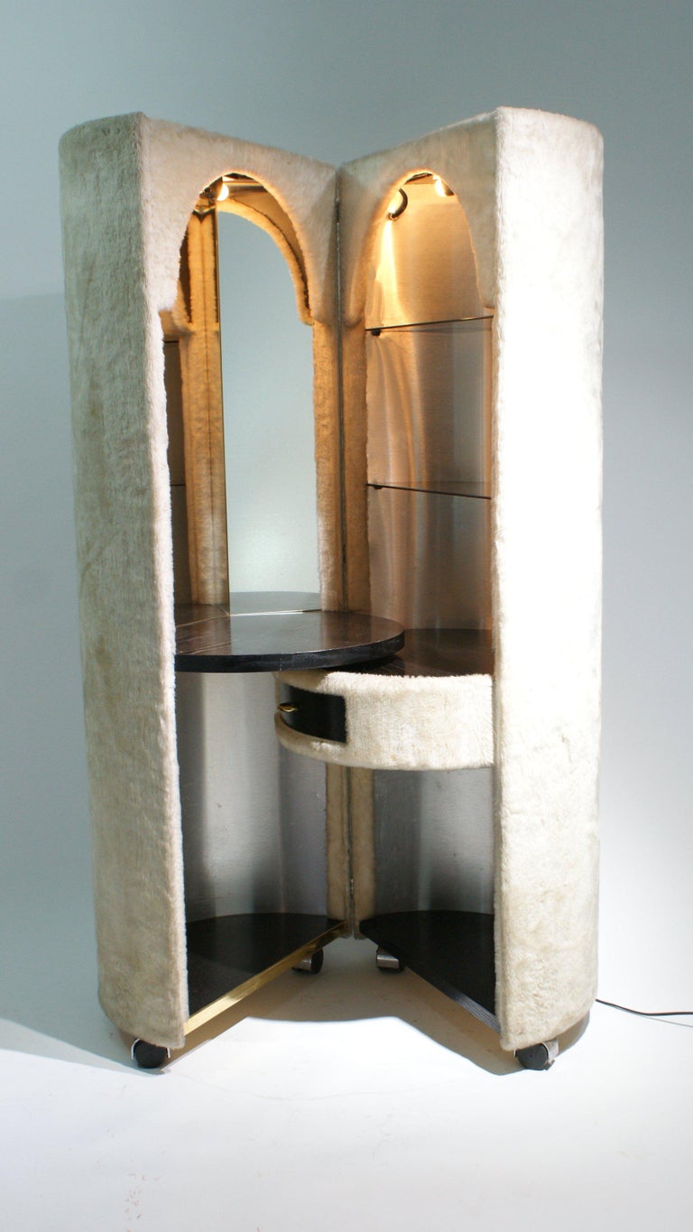 Faux Fur Cylindrical Folding Dressing Table by Luigi Massoni for ...
