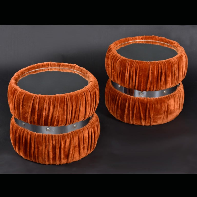 Faux Fuzzy Fur Orange and Chrome Mirrored Glass End Tables Set, 1970s ...