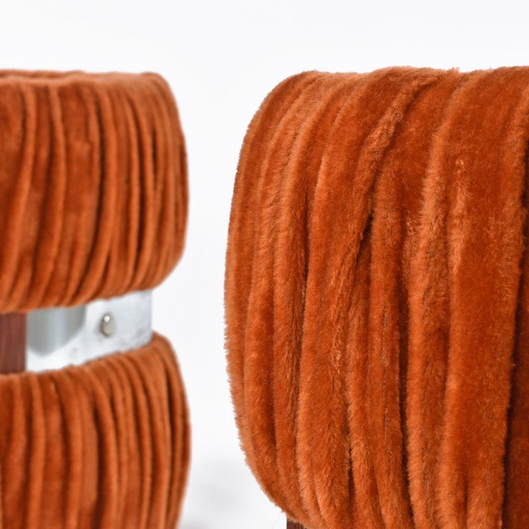 Faux Fuzzy Fur Orange and Chrome Mirrored Glass End Tables Set, 1970s ...