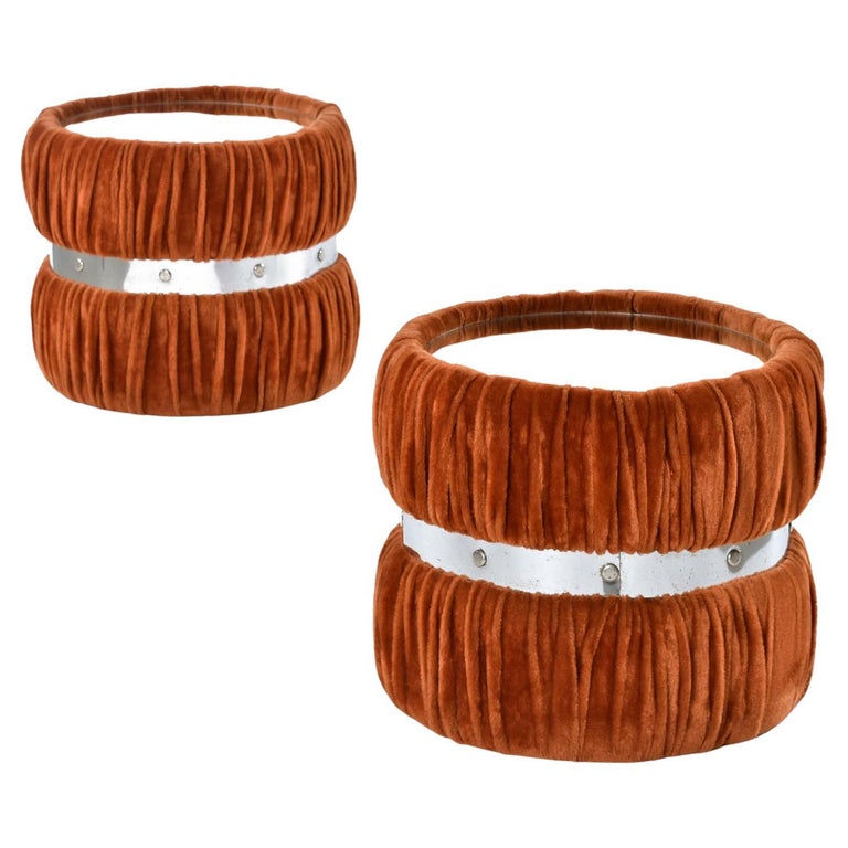 Faux Fuzzy Fur Orange and Chrome Mirrored Glass End Tables Set, 1970s ...