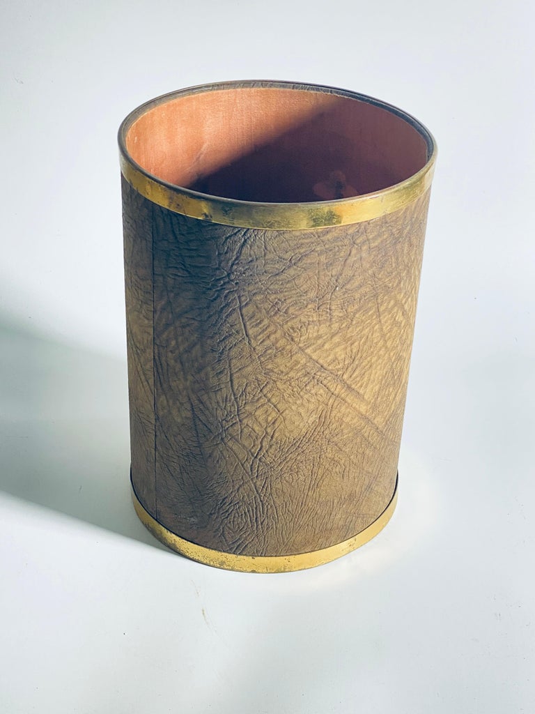Faux leather Basket or Trash can, Circa 1970, Made in Italy For Sale at ...