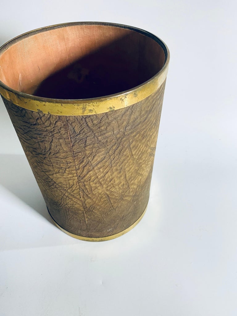 Faux leather Basket or Trash can, Circa 1970, Made in Italy For Sale at ...
