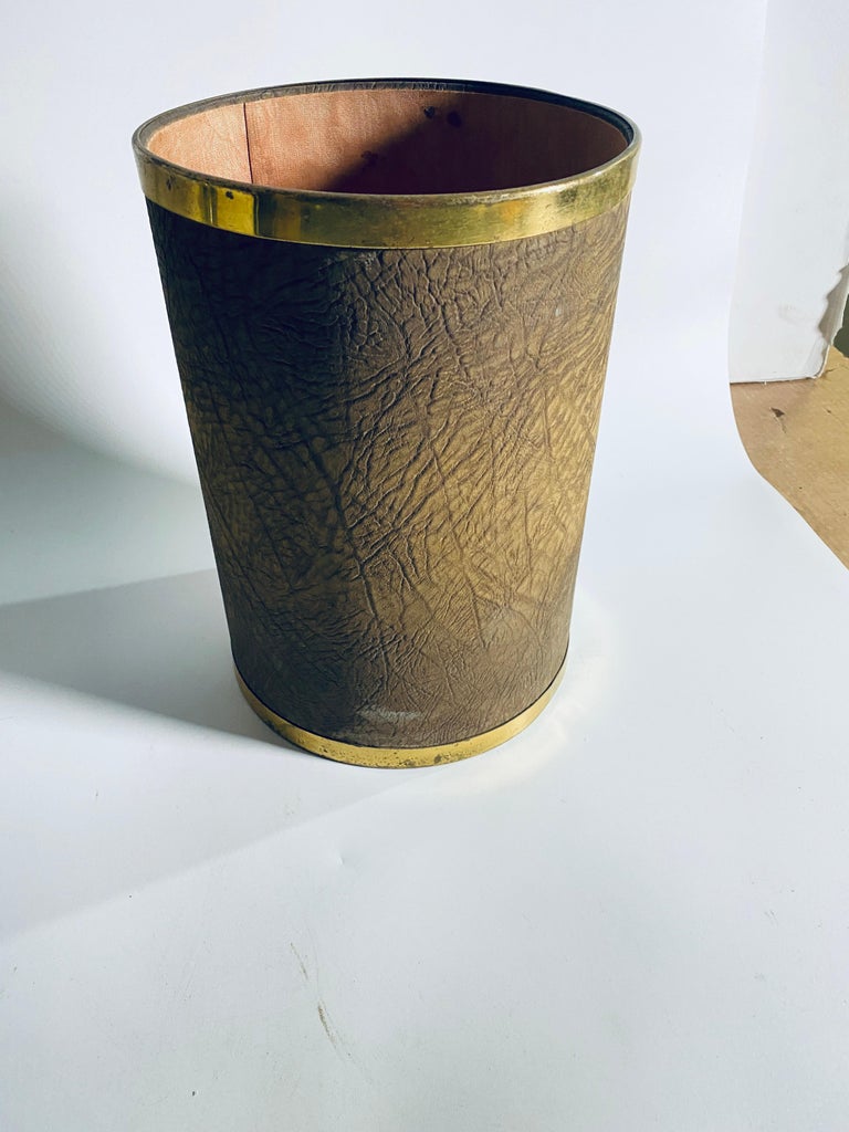 Faux leather Basket or Trash can, Circa 1970, Made in Italy For Sale at ...