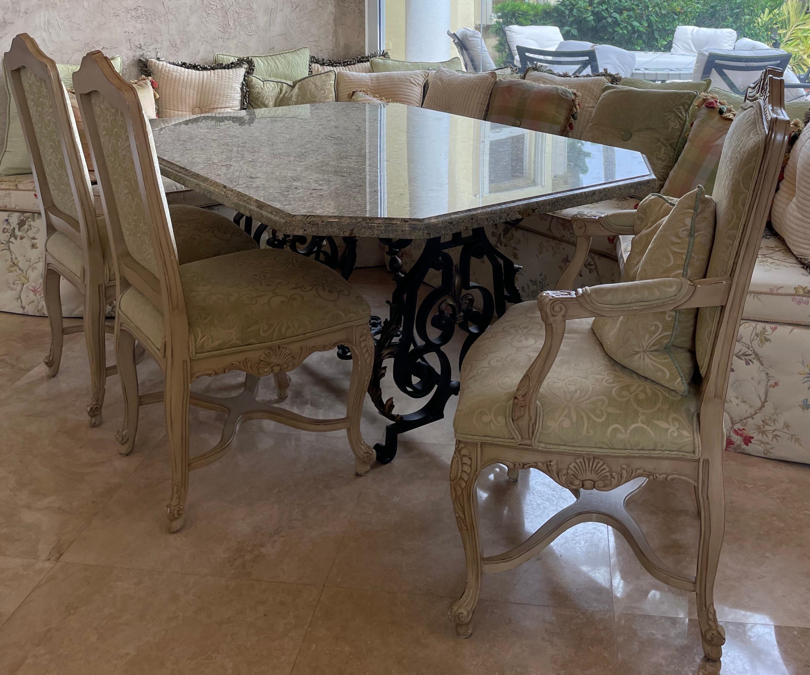Faux Marble and Wrought Iron Dining Table For Sale at 1stDibs