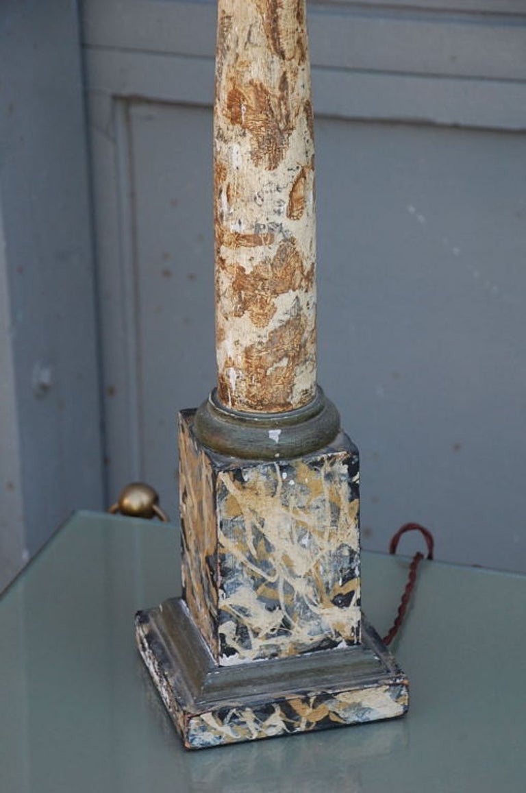 Faux Marble Column Lamp with Custom Pleated Shade For Sale at 1stDibs