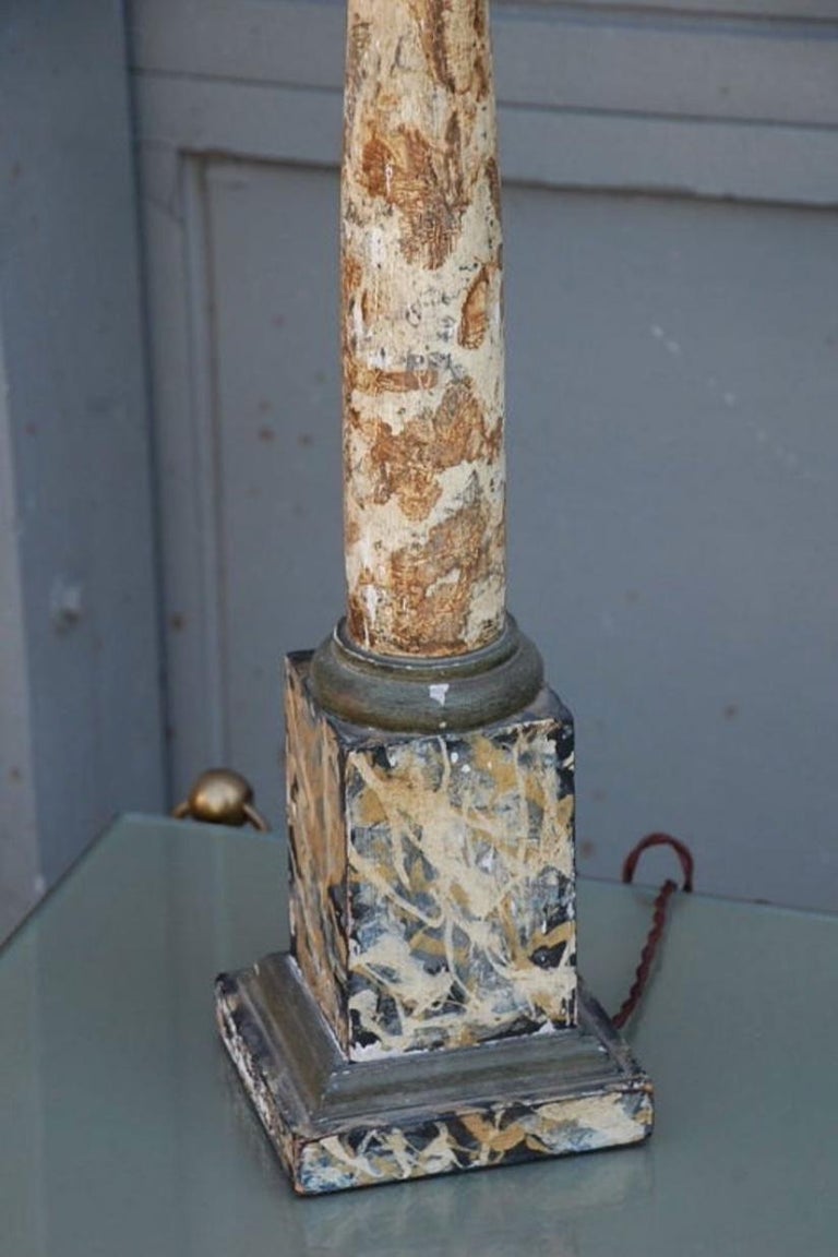 Faux Marble Column Lamp with Custom Pleated Shade For Sale at 1stDibs