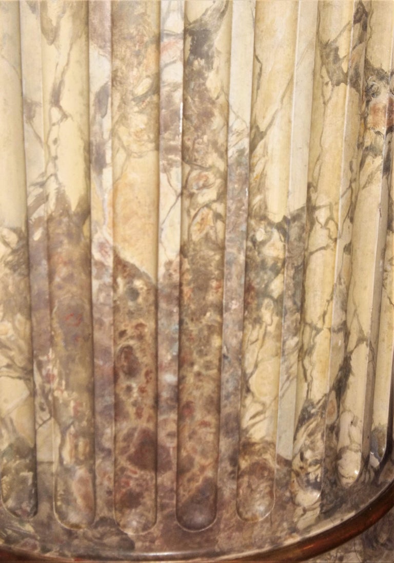 Faux Marble Fluted Center Table with Black and Gold Veined Marble Top ...