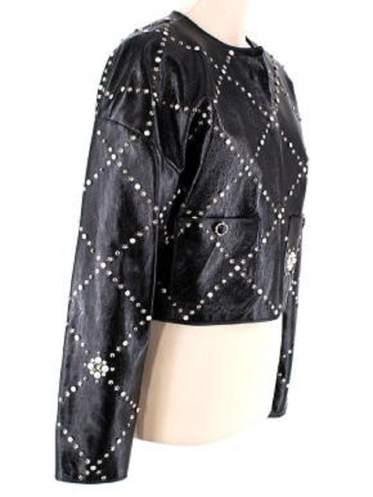 Faux Pearl and Crystal Embellished Black Leather Jacket For Sale at 1stDibs