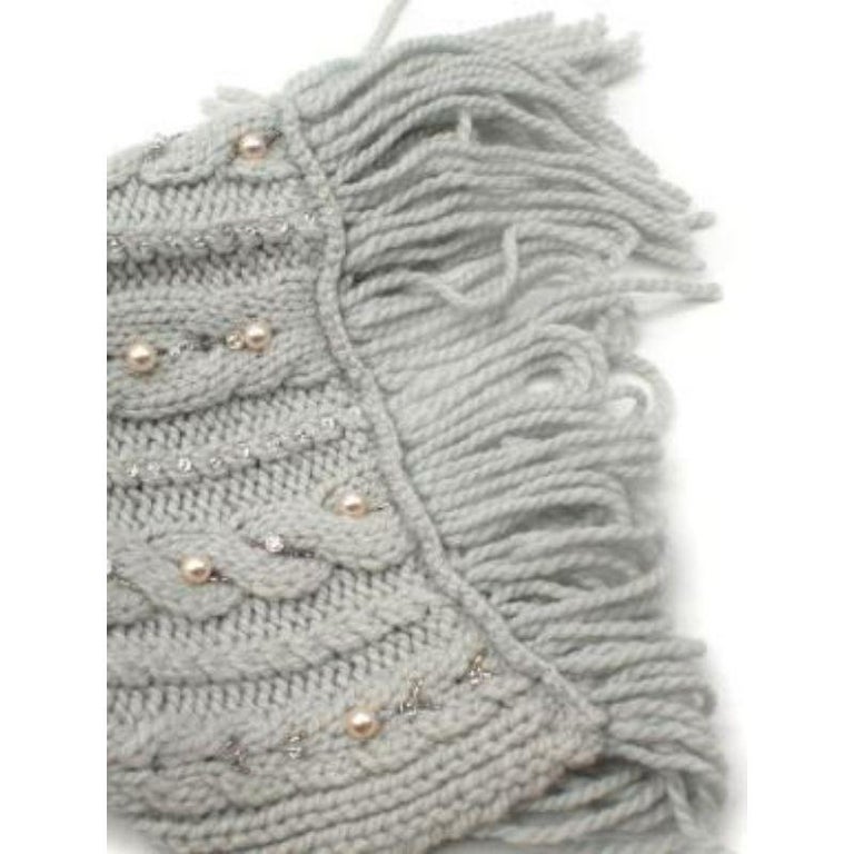 Faux Pearl Embellished Light Blue Cashmere Scarf For Sale at 1stDibs