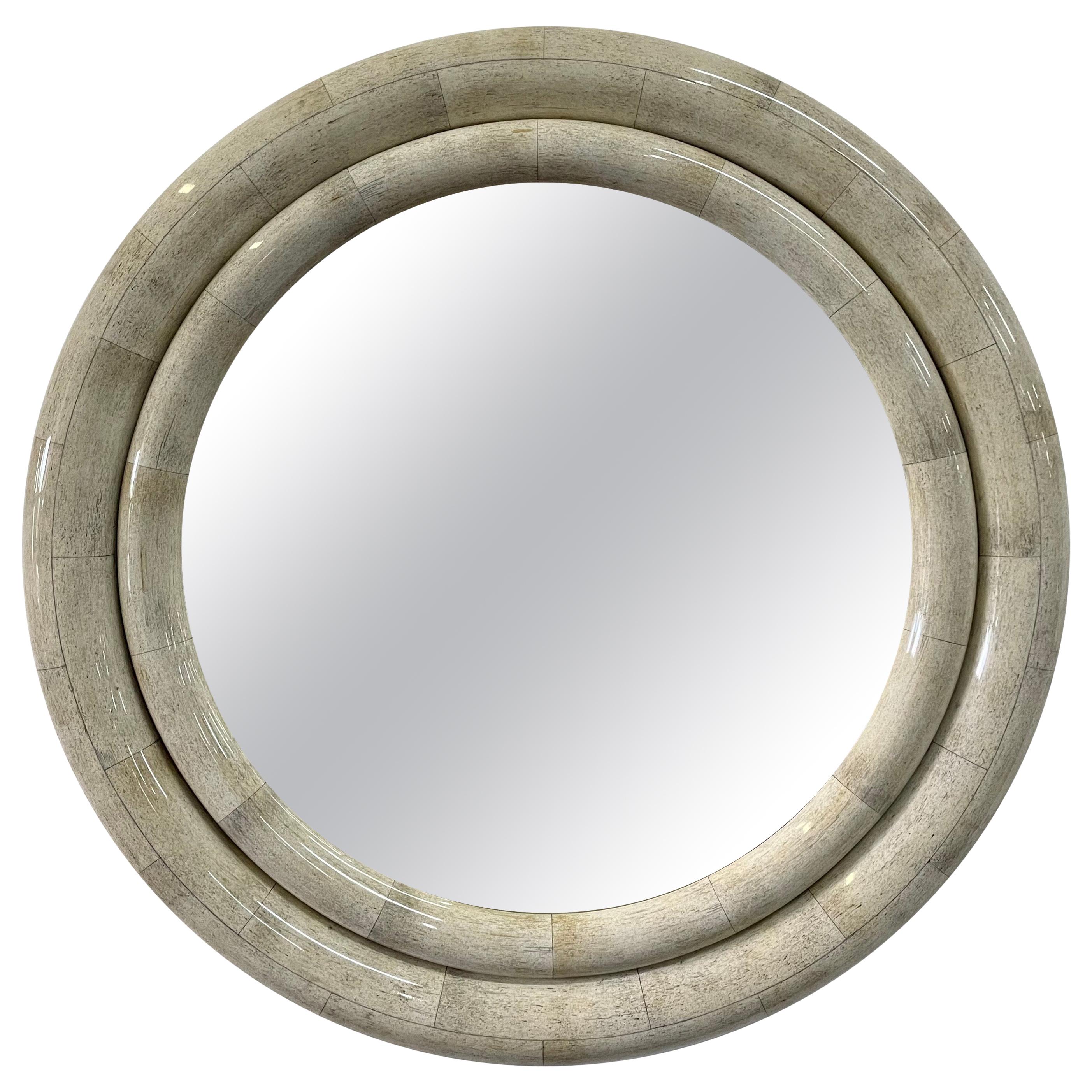 Faux Stone Laminated Double Ring Round Convex Mirror at 1stDibs