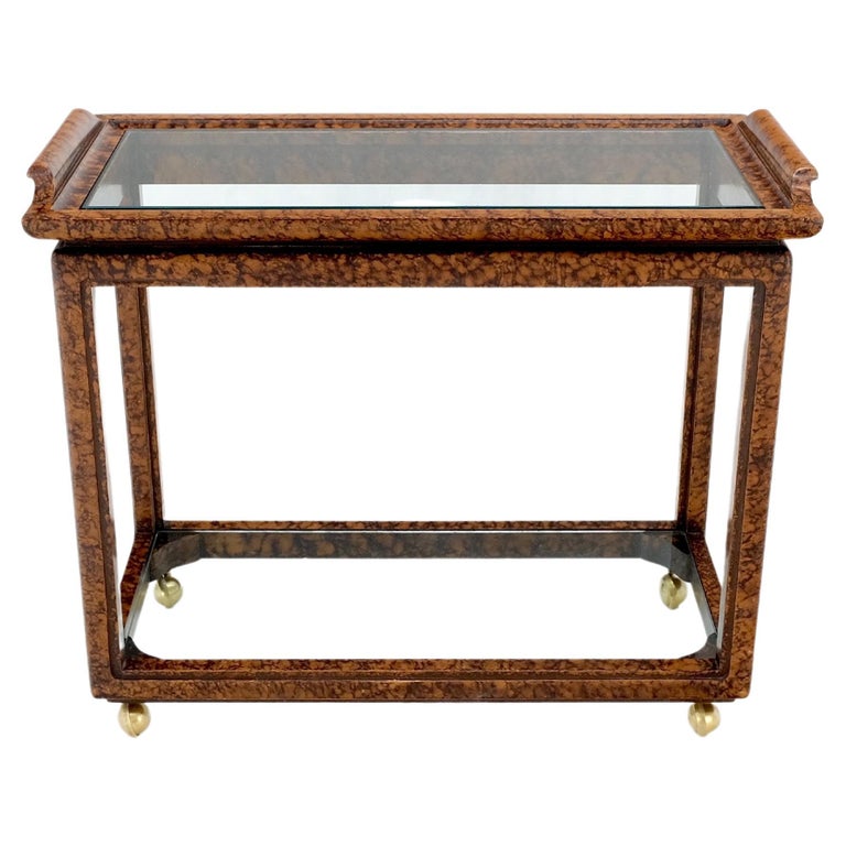 Faux Tortoise Finish Glass Shelves Rectangle Serving Cart Bar on Wheels ...